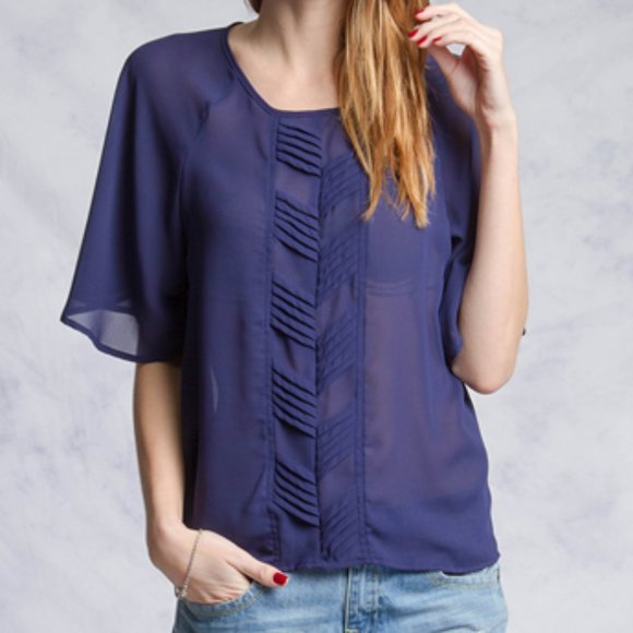 Ya Los Angeles | Tops | Chiffon Transparent Navy Blue Blouse | Poshmark